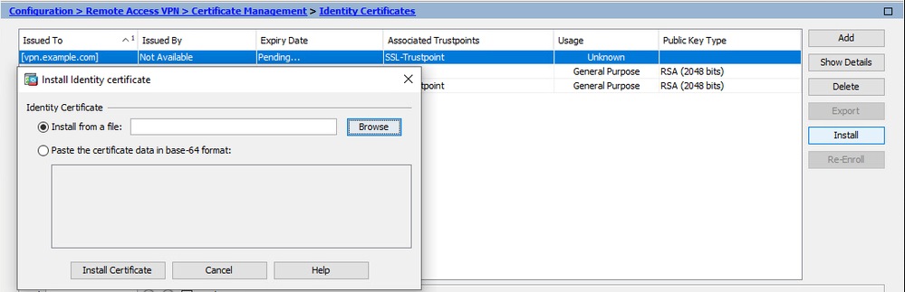 在ASDM管理的ASA上安裝並續訂證書 - Cisco