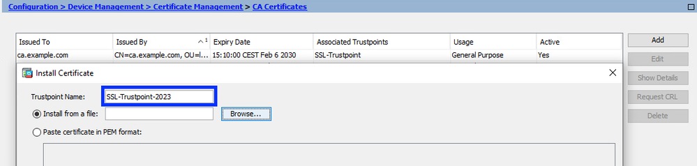 在ASDM管理的ASA上安裝並續訂證書 - Cisco
