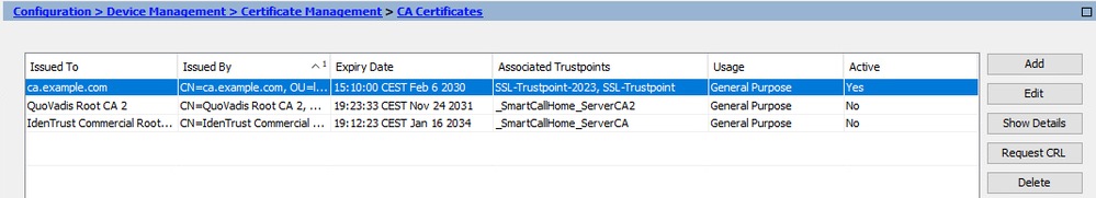 在ASDM管理的ASA上安裝並續訂證書 - Cisco