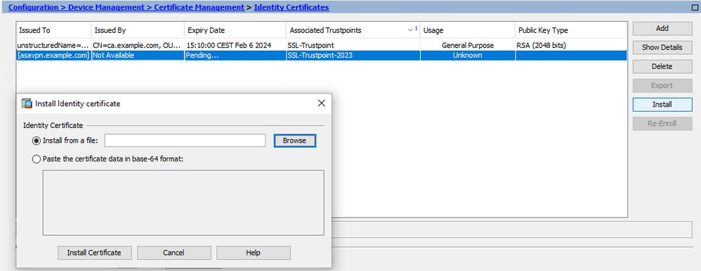 在ASDM管理的ASA上安裝並續訂證書 - Cisco