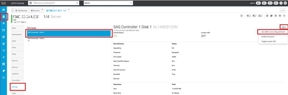 在UCS服务器中将JBOD驱动器配置为未配置的良好状态 - Cisco