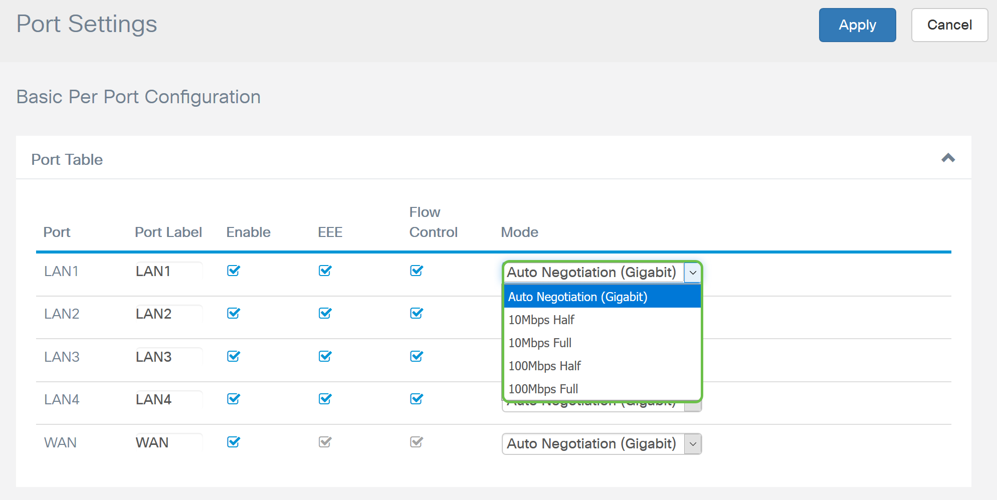 Configuración de los parámetros de puerto en los routers RV160 y RV260 ...
