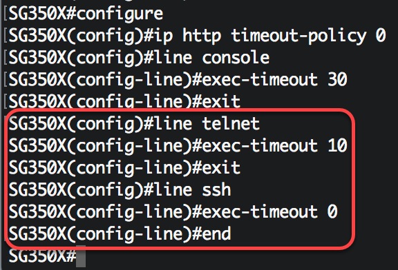 CLI를 통해 스위치에서 유휴 세션 시간 초과 설정 구성 - Cisco