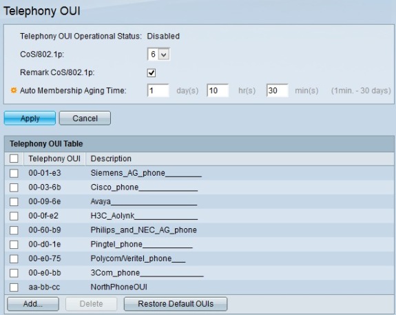 200/300 Series 관리 스위치에 텔레포니 OUI(Organizationally Unique Identifier) 구성 ...