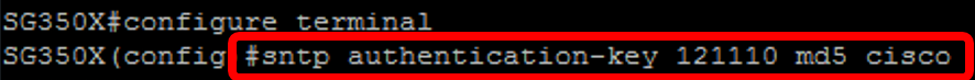 CLI(Command Line Interface)를 통해 스위치에서 SNTP(Simple Network Time Protocol) 인증 설정 구성 - Cisco