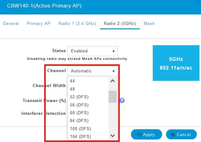 Identificação de canal DFS no CBW - Cisco