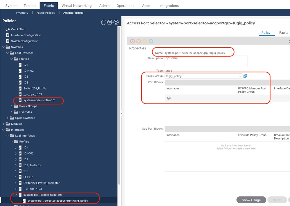 解析ACI访问策略："；父项是系统生成的配置文件"；错误 - Cisco
