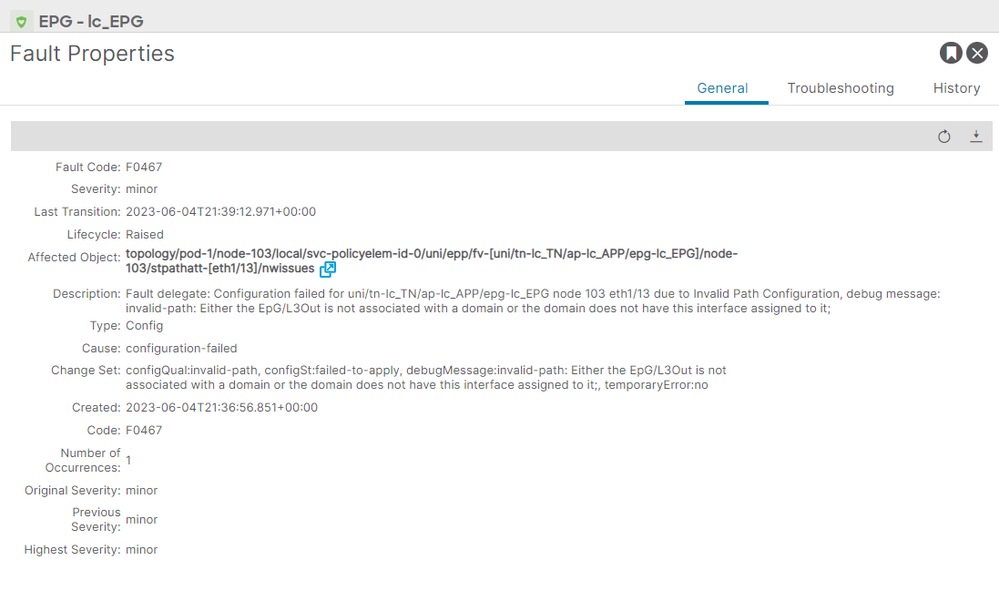 주소 Aci 결함 코드 F0467 문제 해결 Invalid Vlan Invalid Path Encap Already In Use Cisco