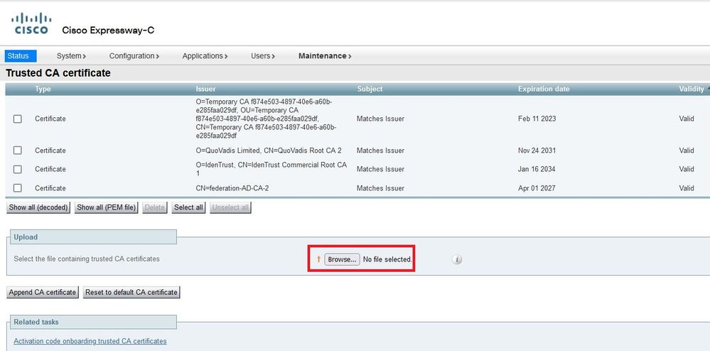 2023년 3월 8일에 Expressway Intermediate DigiCert 글로벌 루트 CA 인증서 만료 문제 해결 - Cisco