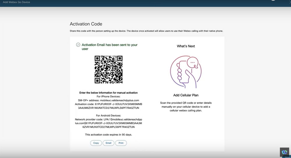 تكوين الاتصال عبر Webex ب Sim Webex Go - Cisco