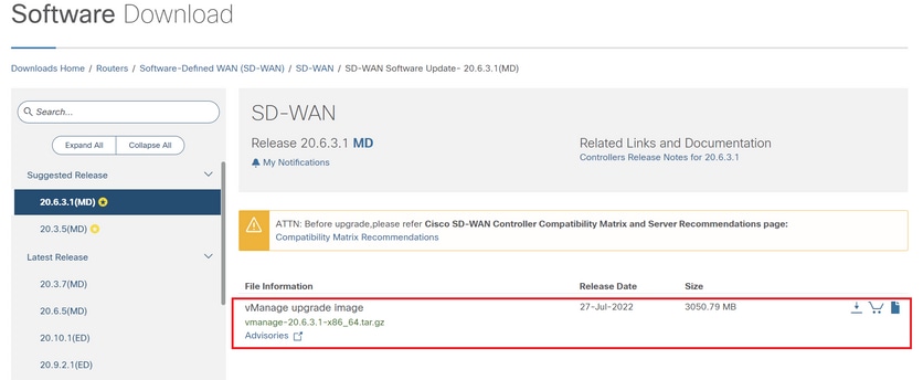 vManage GUIまたはCLIを使用したSD-WANコントローラのアップグレード - Cisco