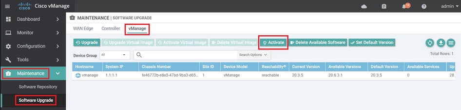 使用vManage GUI或CLI升级SD-WAN控制器 - Cisco