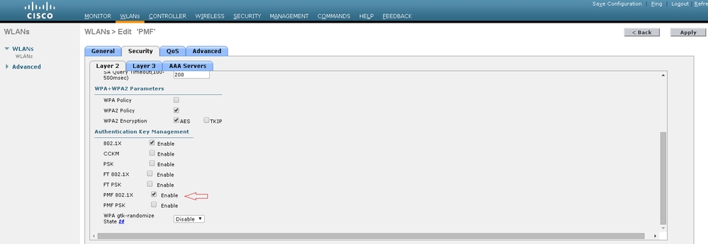 Configuración de la protección de tramas de administración 802.11w en ...