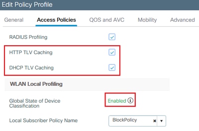 إظهار ملف تعريف العميل على وحدة التحكم في الشبكة المحلية اللاسلكية 9800 - Cisco