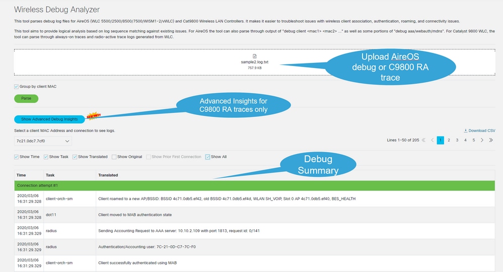 Solución de problemas con Wireless Debug Analyzer - Cisco
