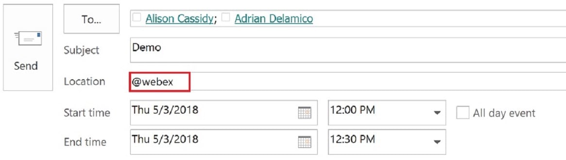 Webex App | Schedule a meeting using @webex or @meet
