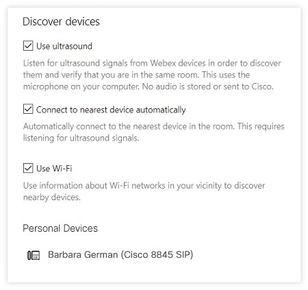 Webex App | Automatically connect to a device