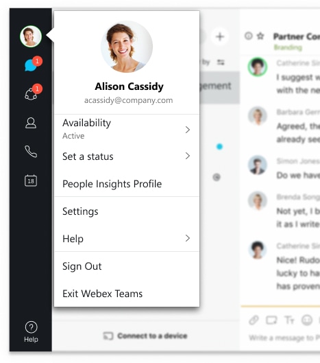Open Settings from Your Profile Picture in Cisco Webex Teams