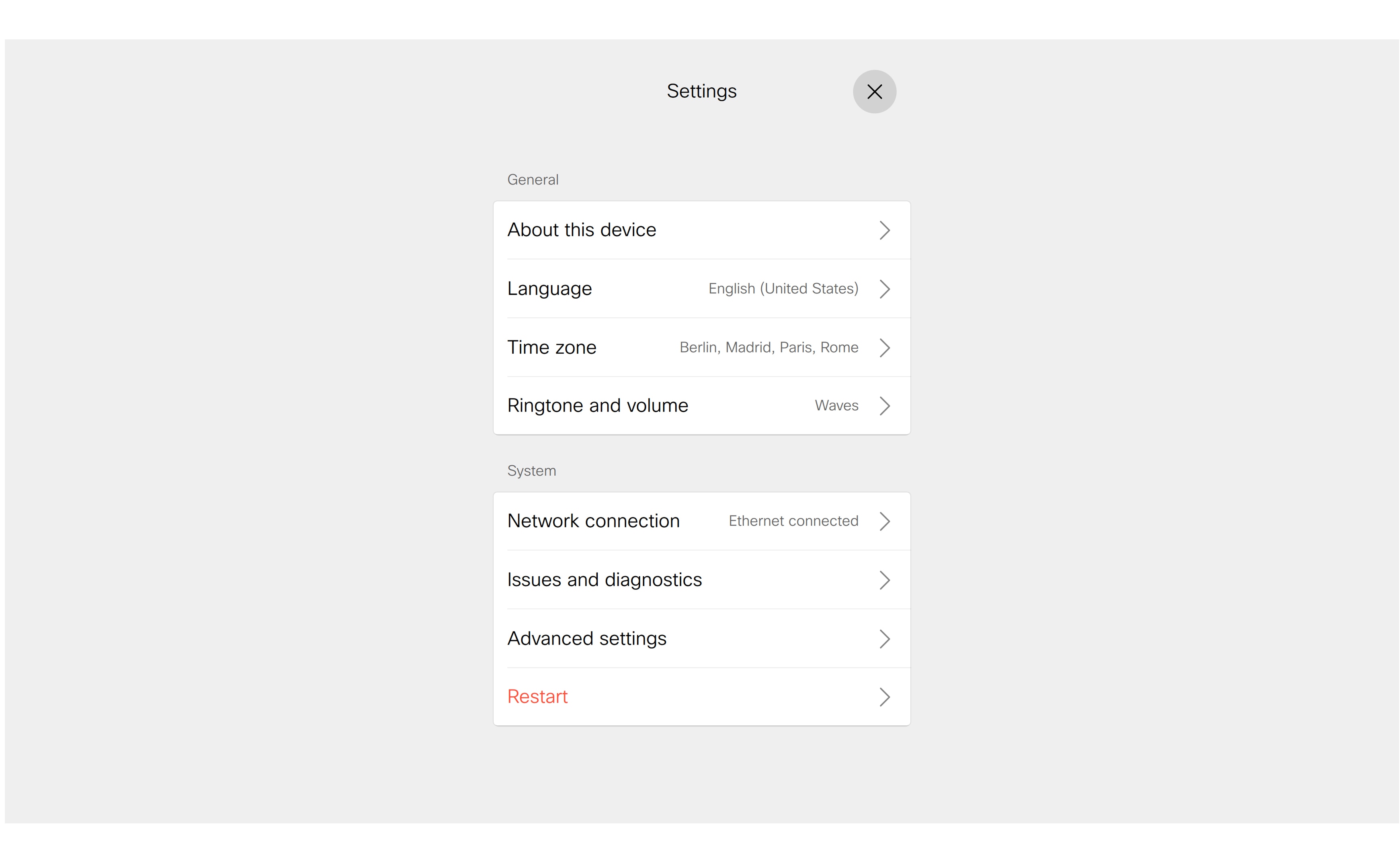 Change language on a Webex Board, Desk, or Room Series device