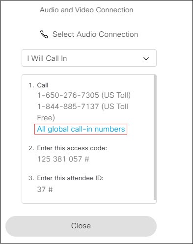 Webex - Search Global Call-in Number in Cisco Webex Meetings and Events