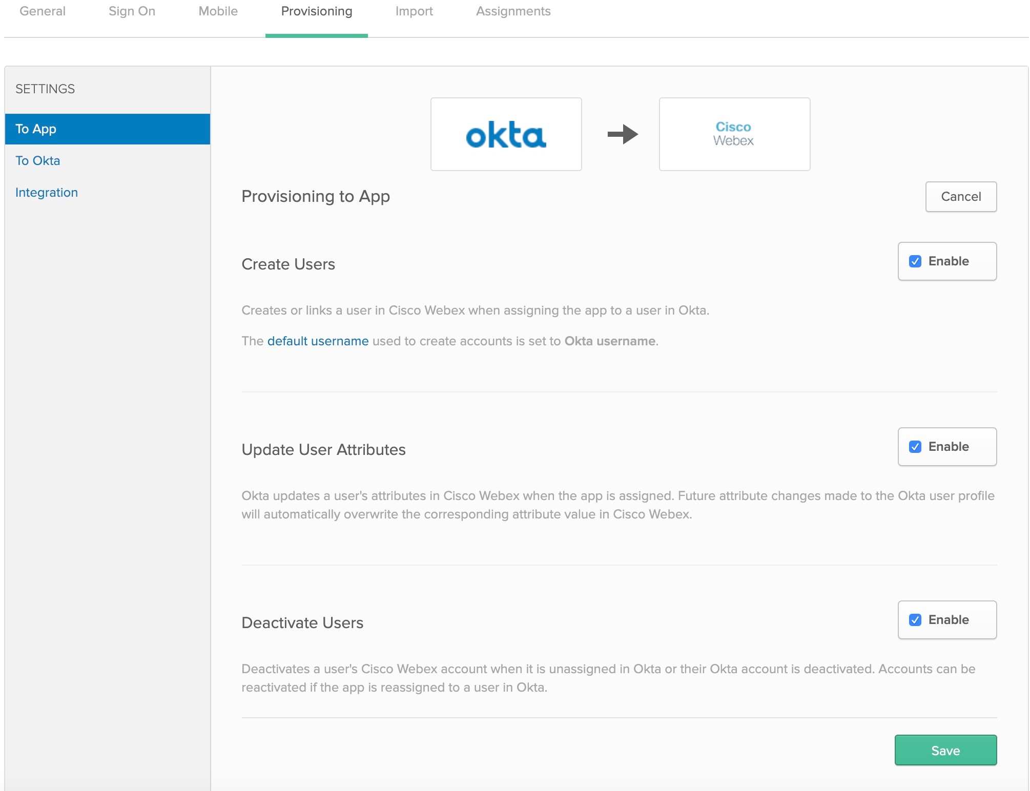 Webex - Synchronize Okta Users into Cisco Webex Control Hub Webex - Synchronize Okta Users into Cisco Webex Control Hub