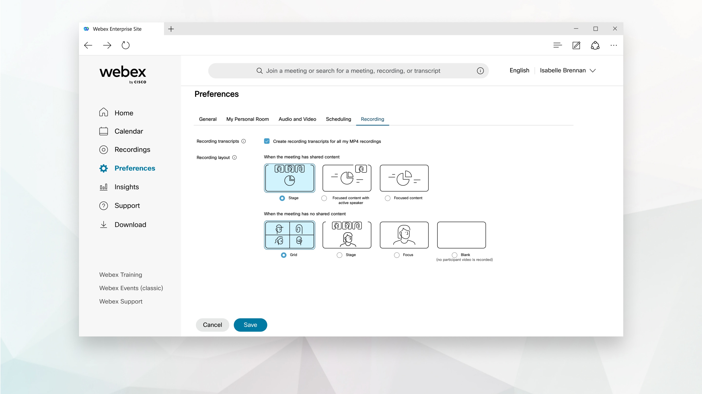Use your Webex site in Modern View