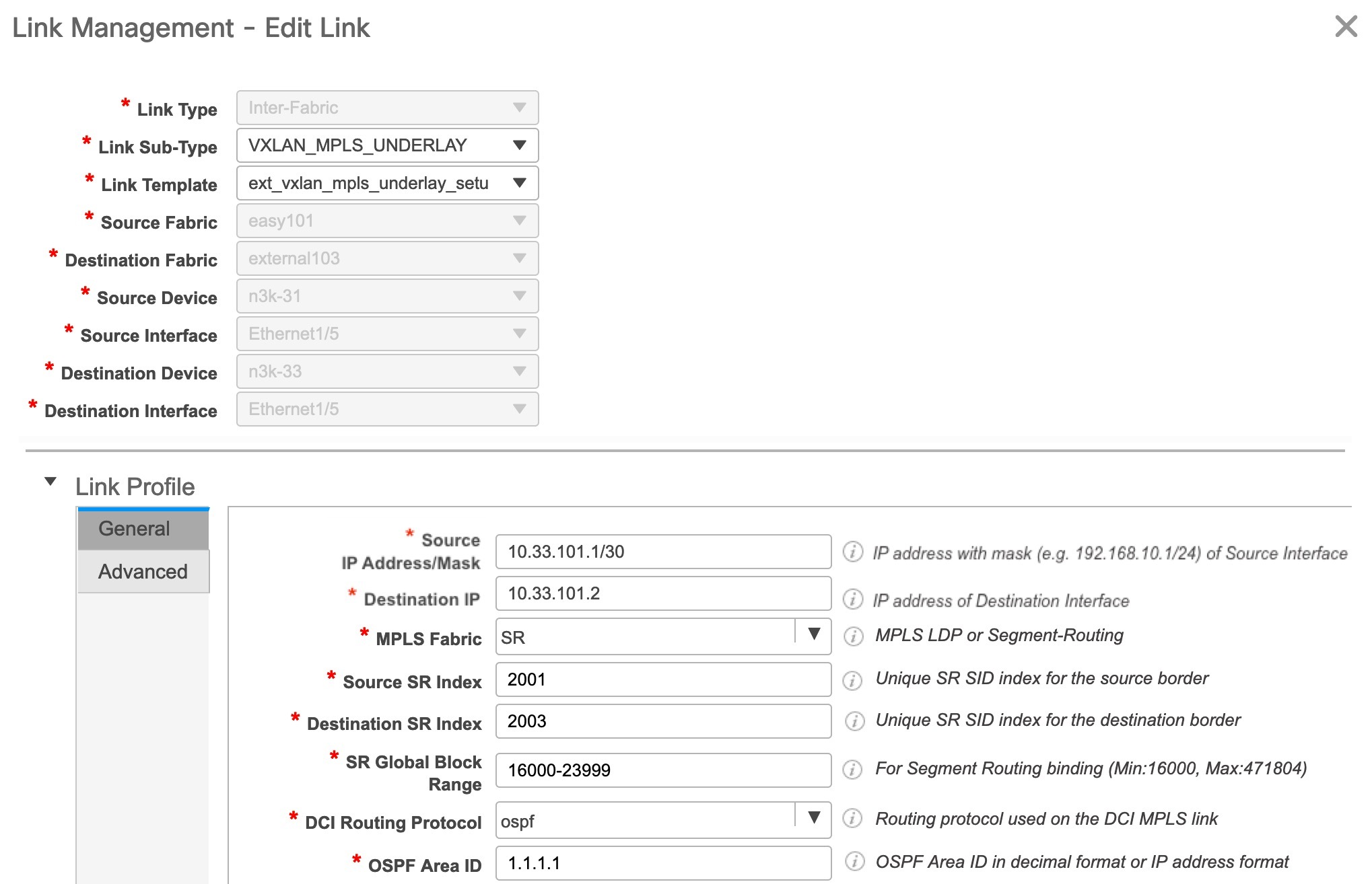 Cisco DCNM LAN Fabric Configuration Guide, Release 11.5(x) - MPLS SR and LDP Handoff [Cisco ...