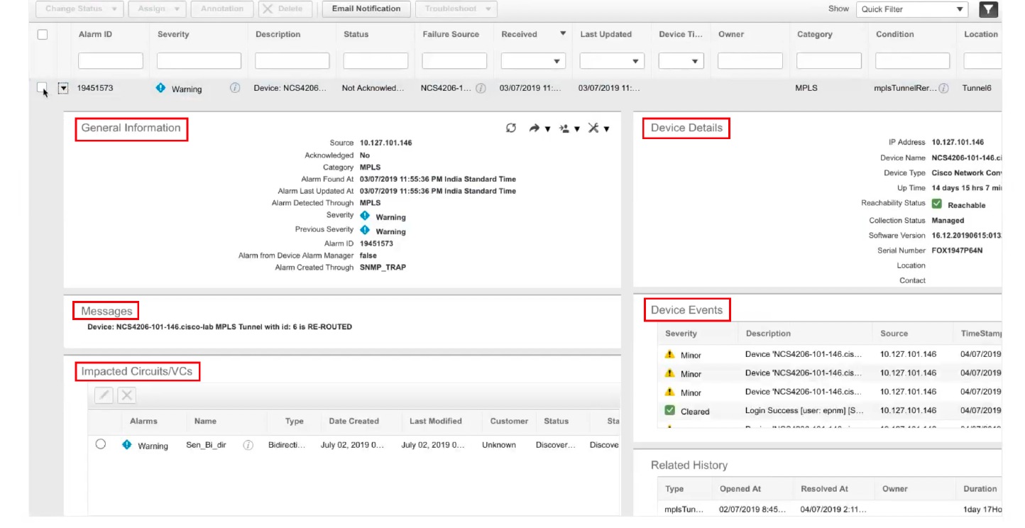Cisco Evolved Programmable Network Manager 7.1 User and Administrator Guide - Monitor Alarms and ...