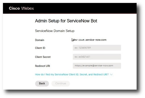 Webex | ServiceNow Bot Administrator Setup