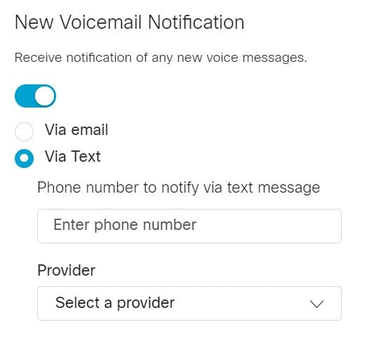 Configure and manage voicemail settings for a Webex Calling user