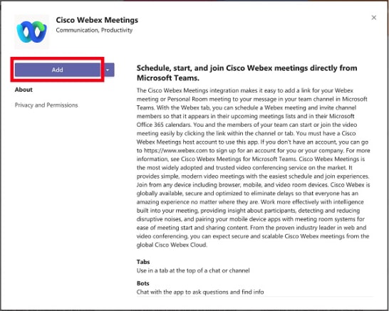 Install and Set up Cisco Webex Meetings for Microsoft Teams