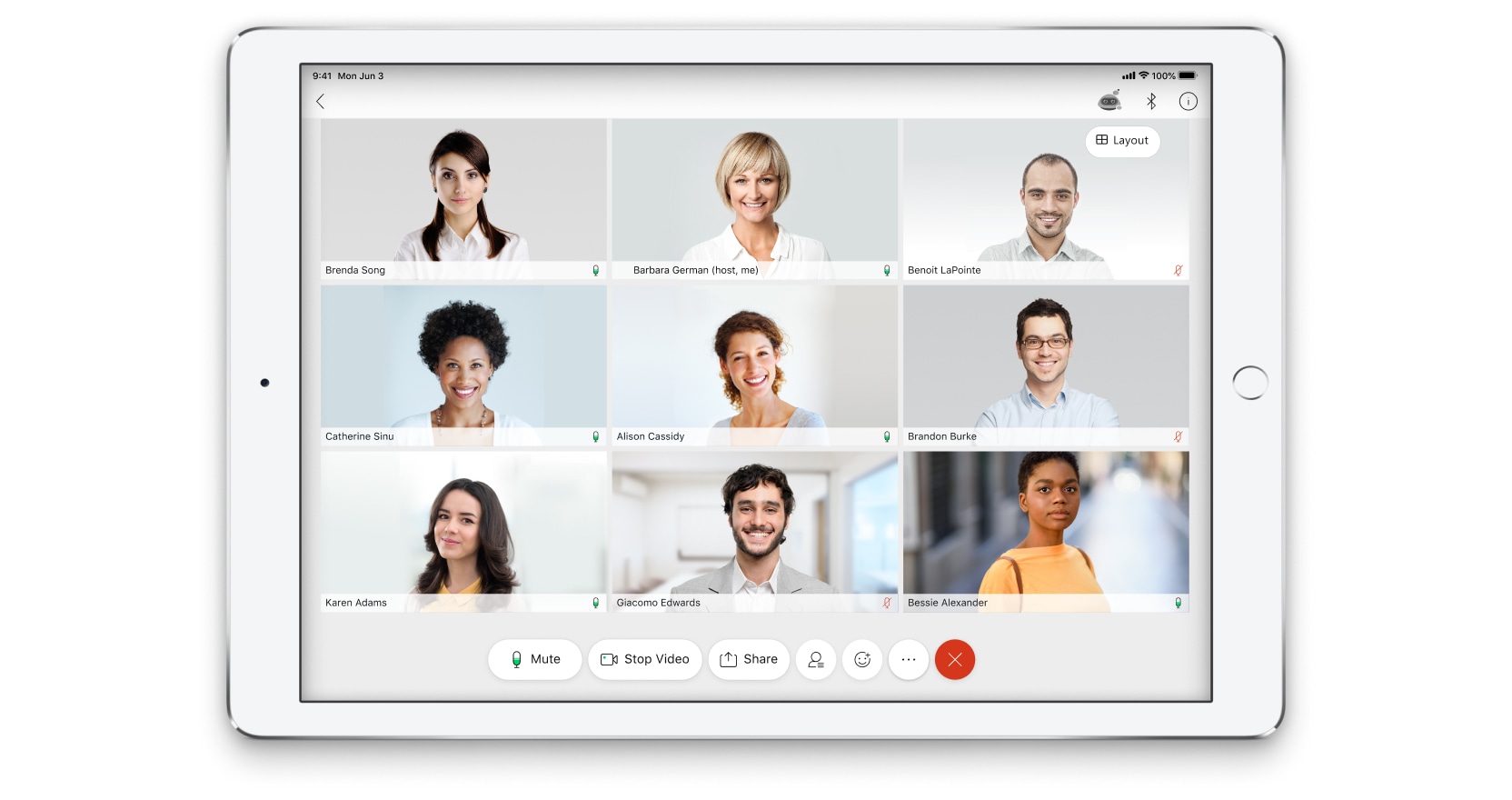Grid view layouts for the Webex Meetings mobile app