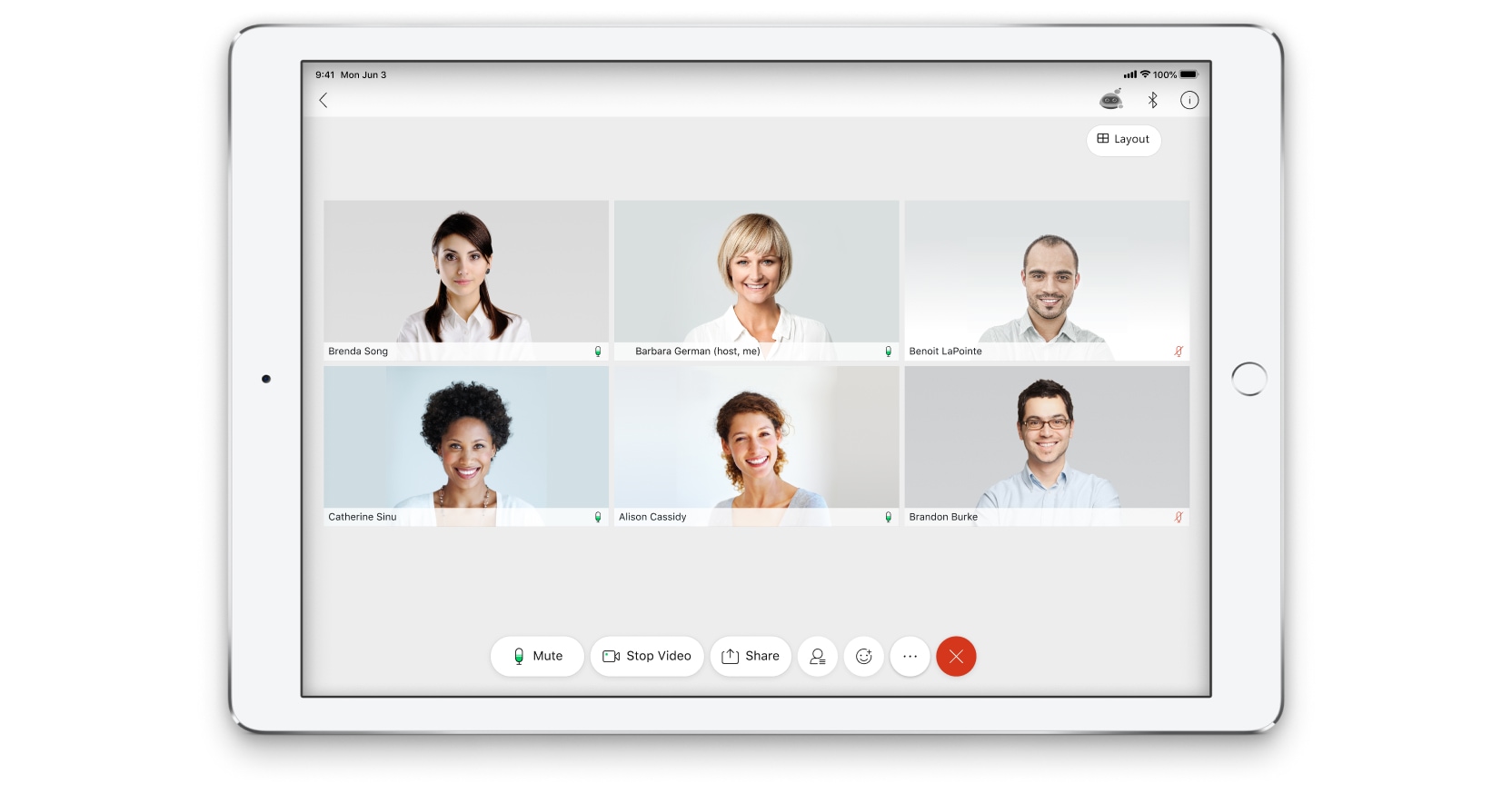 Grid view layouts for the Webex Meetings mobile app