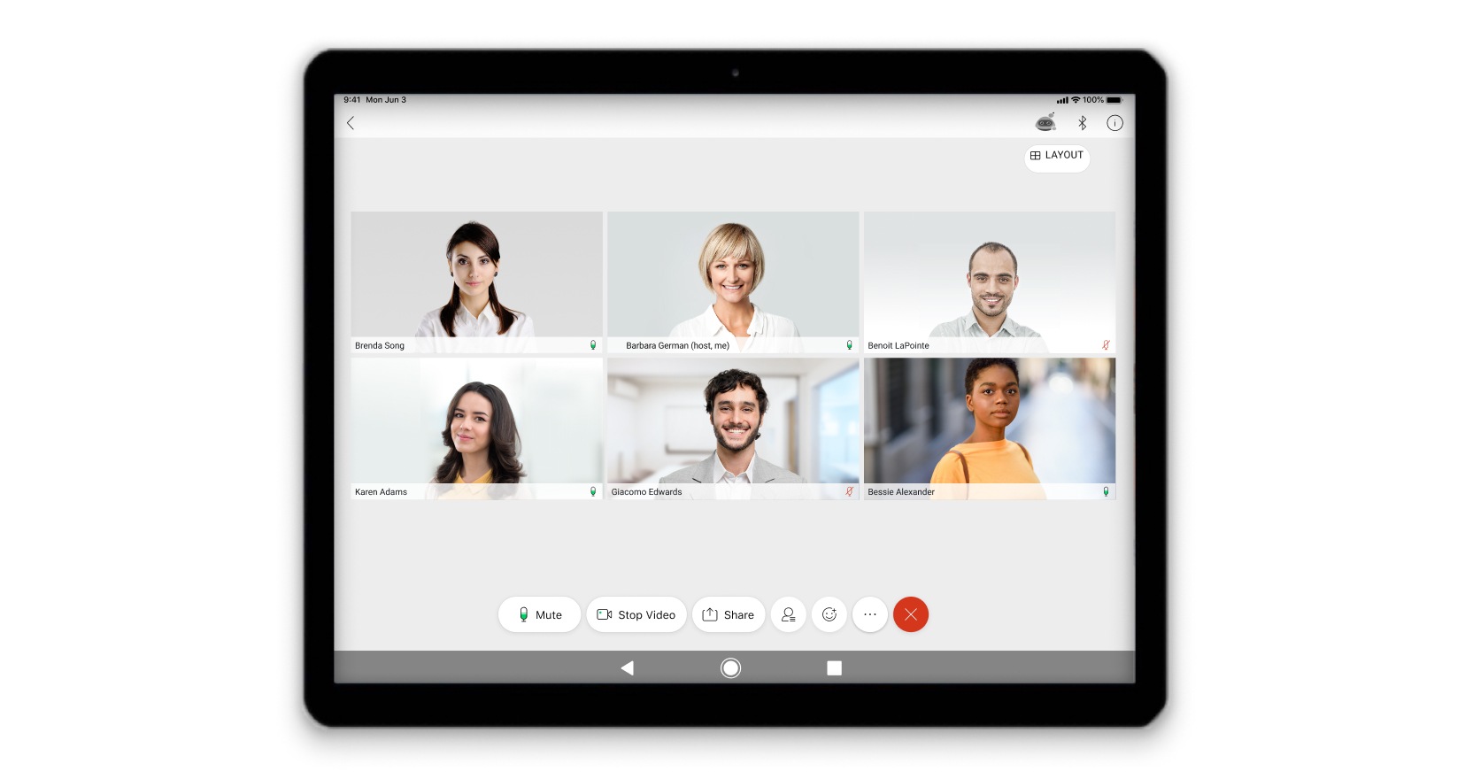 Grid view layouts for the Webex Meetings mobile app