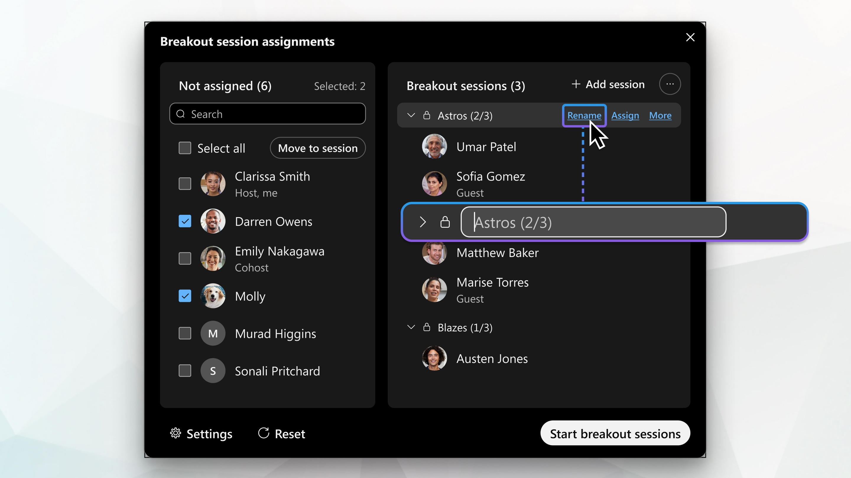 Webex Meetings | Add, rename, or delete a breakout session