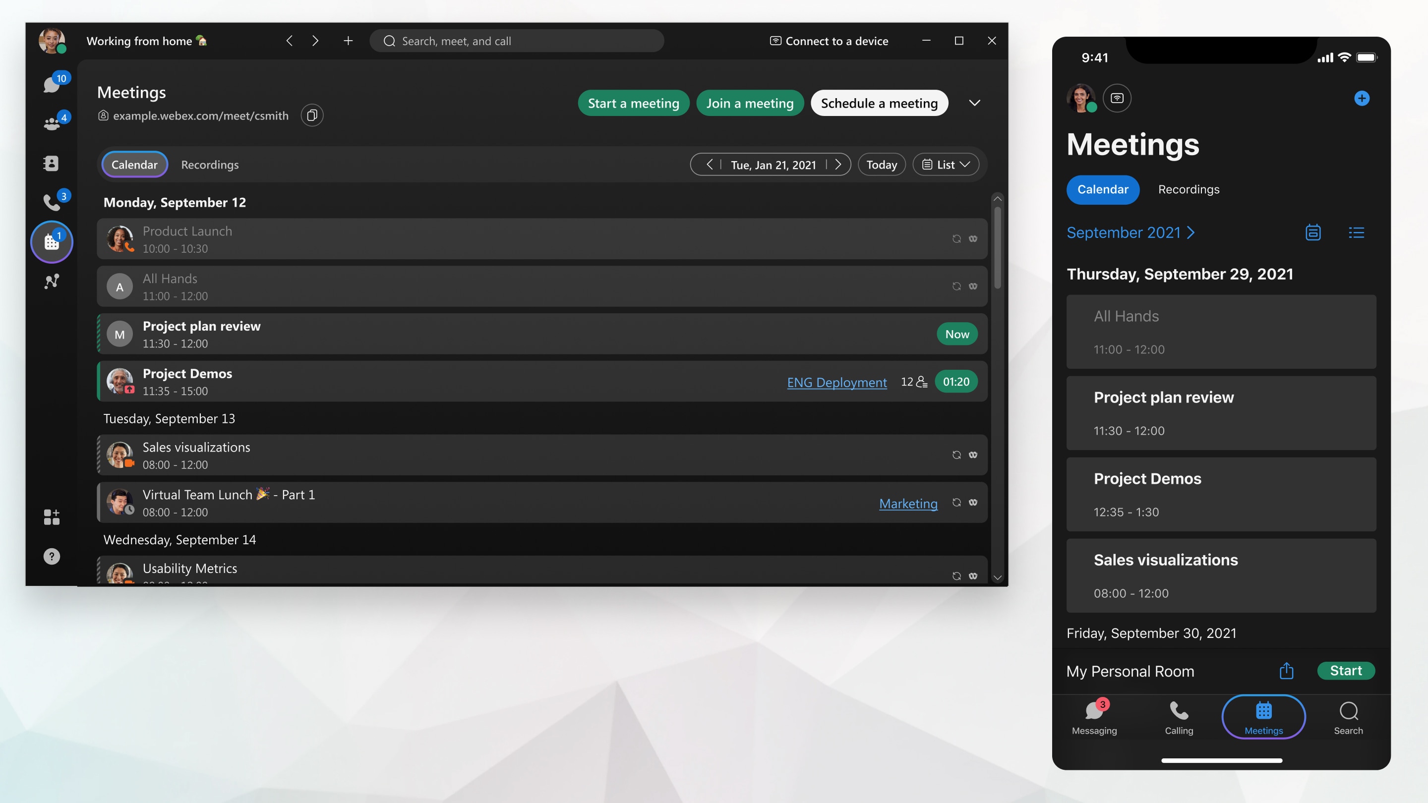 Webex App | View upcoming meetings