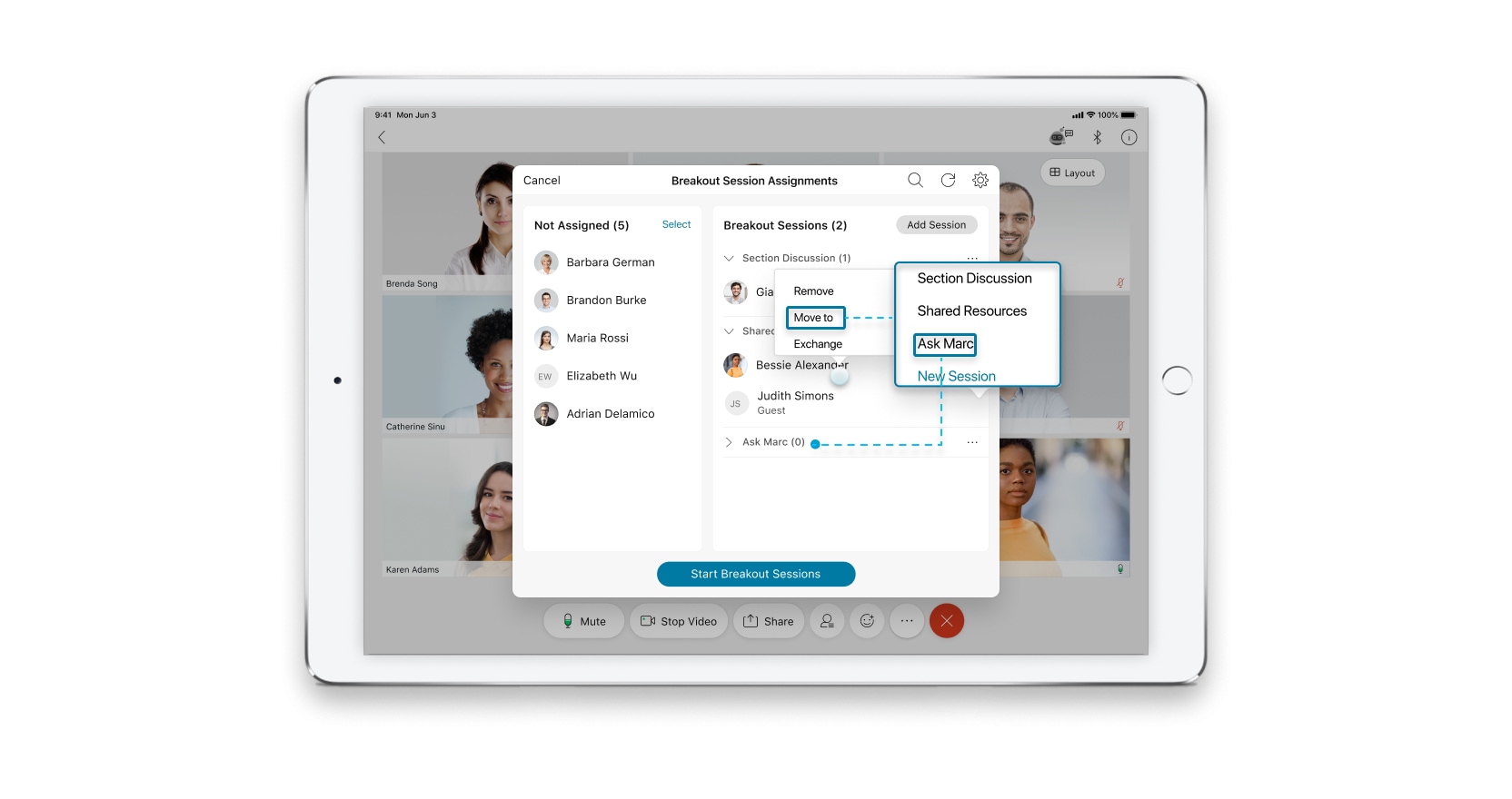 Webex Meetings | Move or exchange attendees in breakout sessions