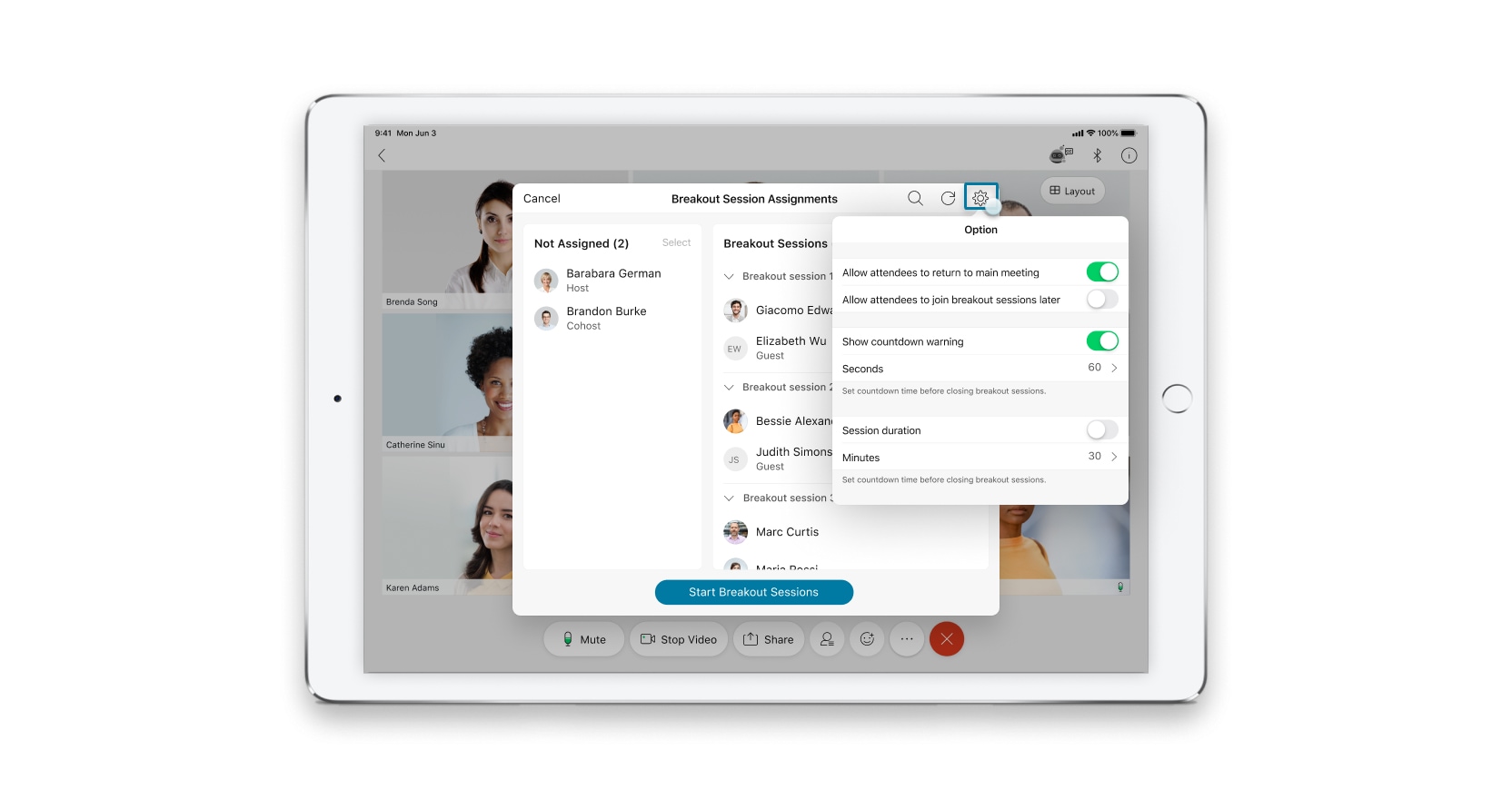 Webex Meetings | Change breakout session settings