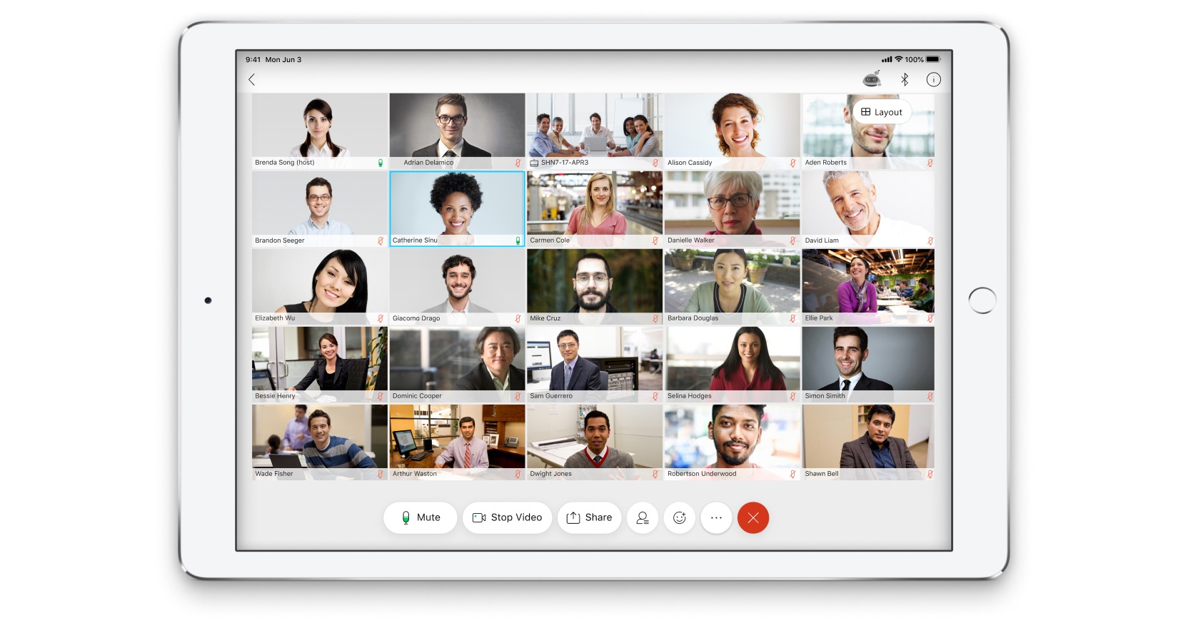 Grid view layouts for the Webex Meetings mobile app