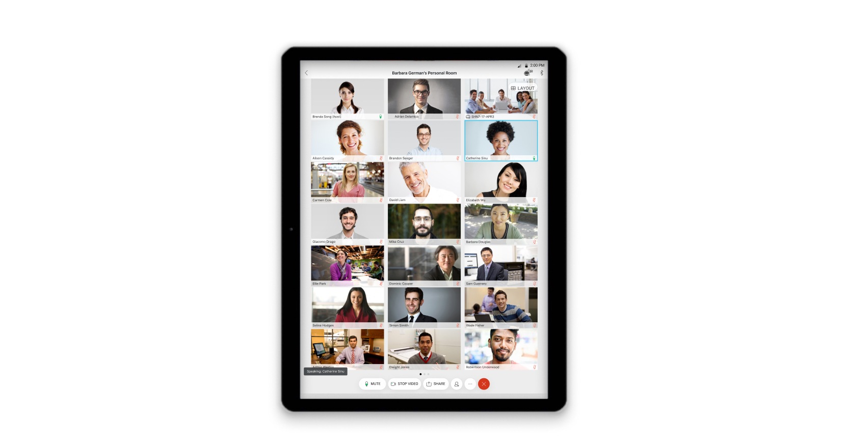 Grid view layouts for the Webex Meetings mobile app