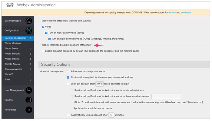 List of features for Webex Meetings 40.11 to 41.2