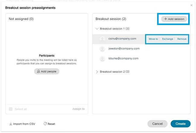 Webex Meetings | Preassign participants to breakout sessions