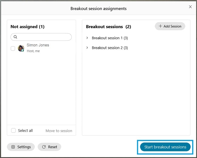 Webex Meetings | Preassign participants to breakout sessions