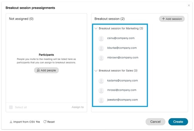 Webex Meetings | Preassign participants to breakout sessions