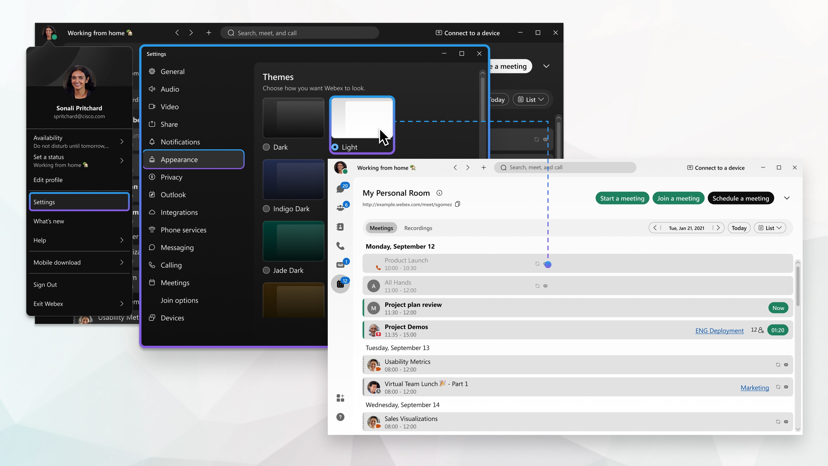 Webex アプリ | 色のテーマを変更する