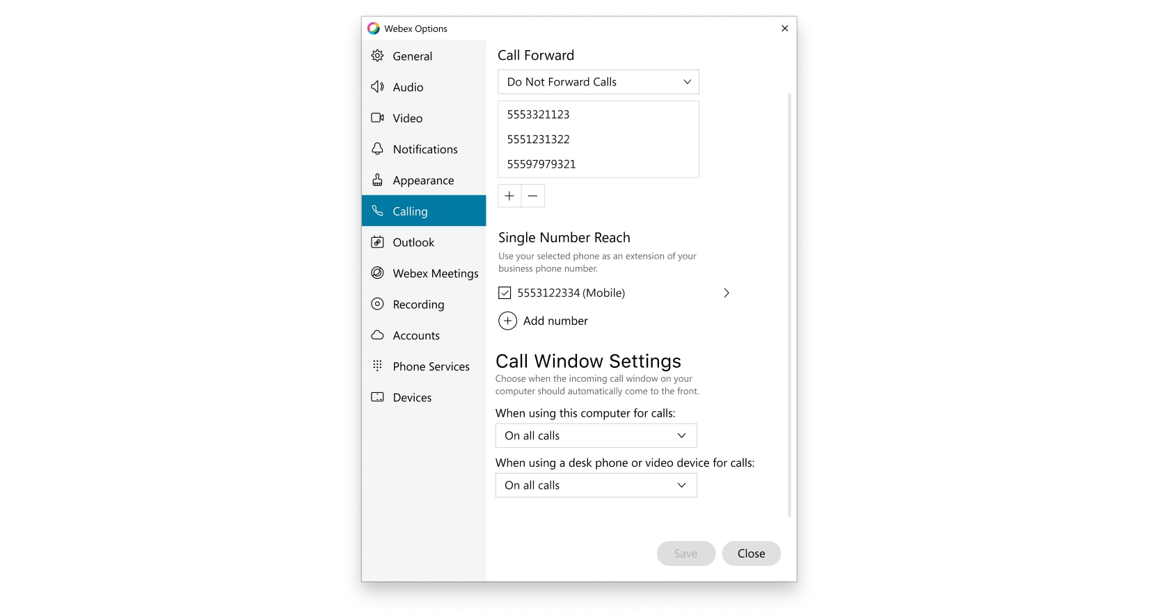 Webex App | Choose when your call control window pops up