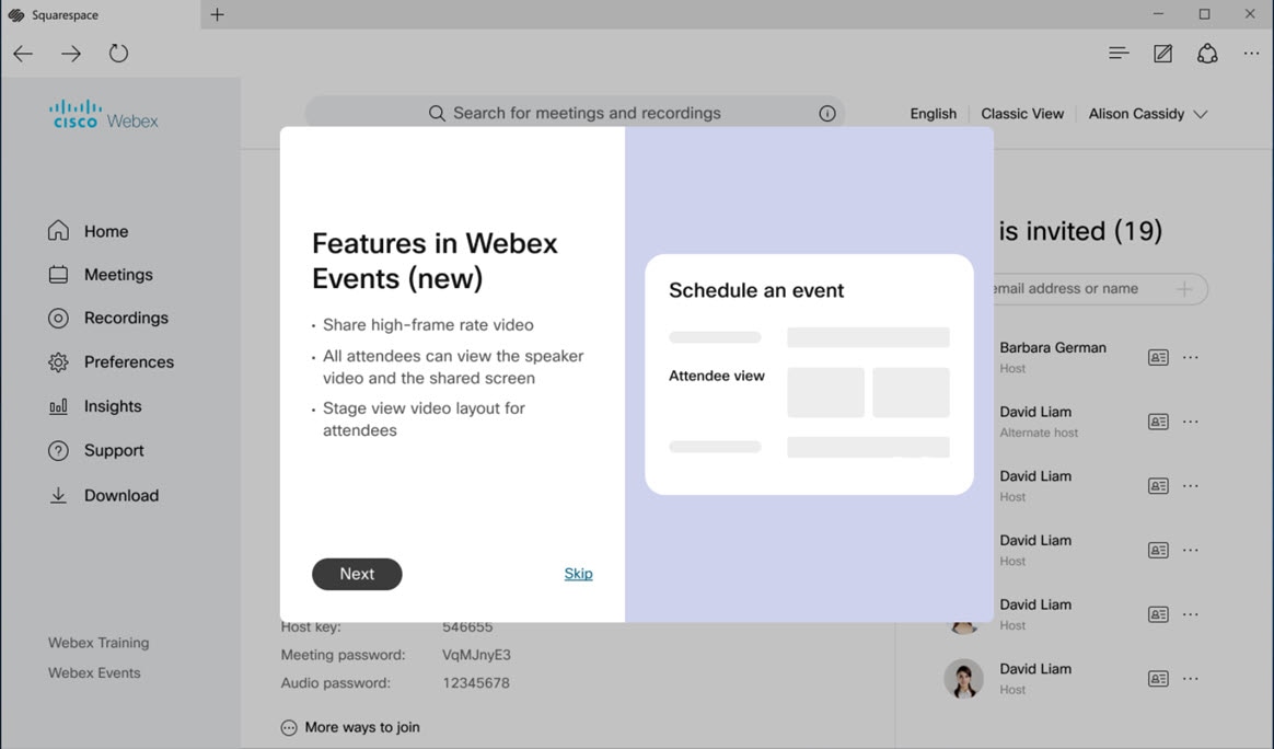 List of Features for Webex Meetings 41.3 to 41.6