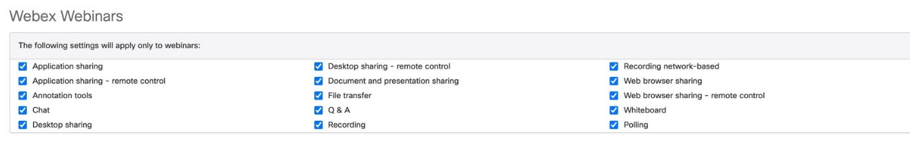 Enable custom options for Webex Webinars