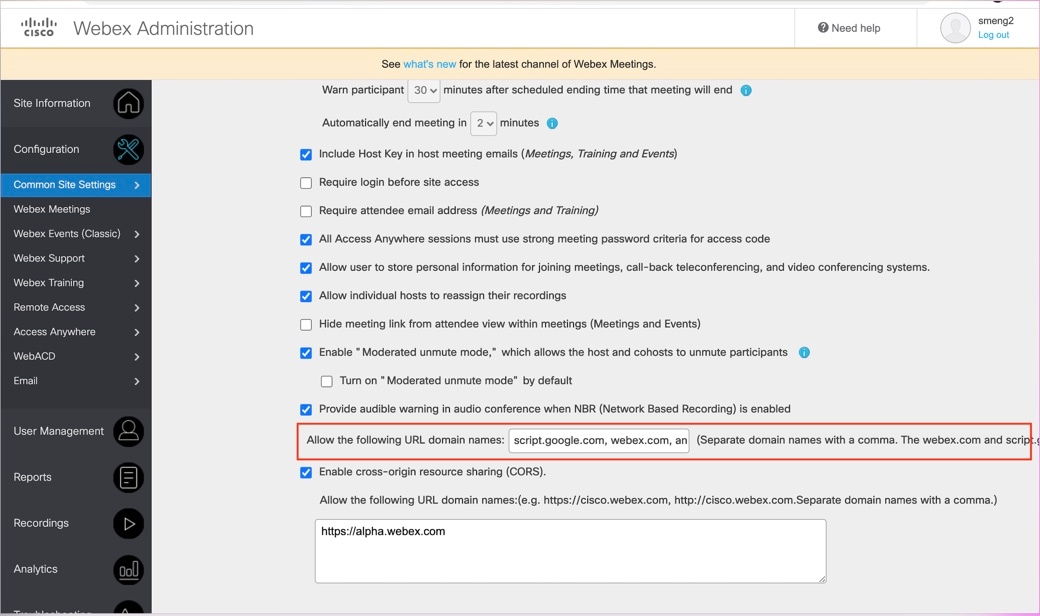 What's new for the latest channel of Webex Meetings