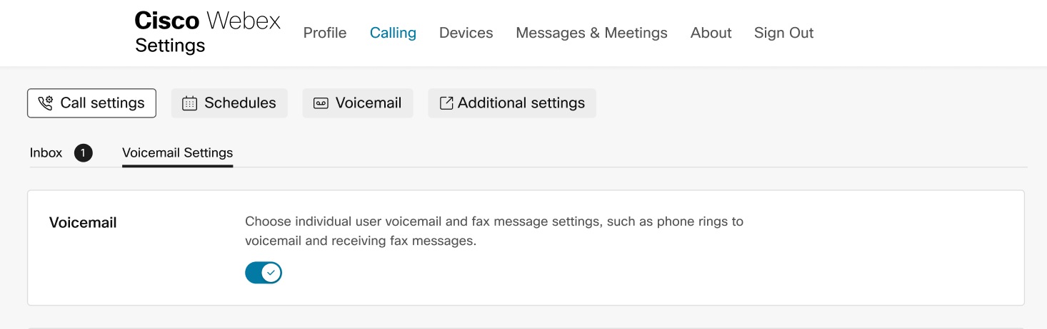 Webex Settings Portal | Configure your voicemail settings